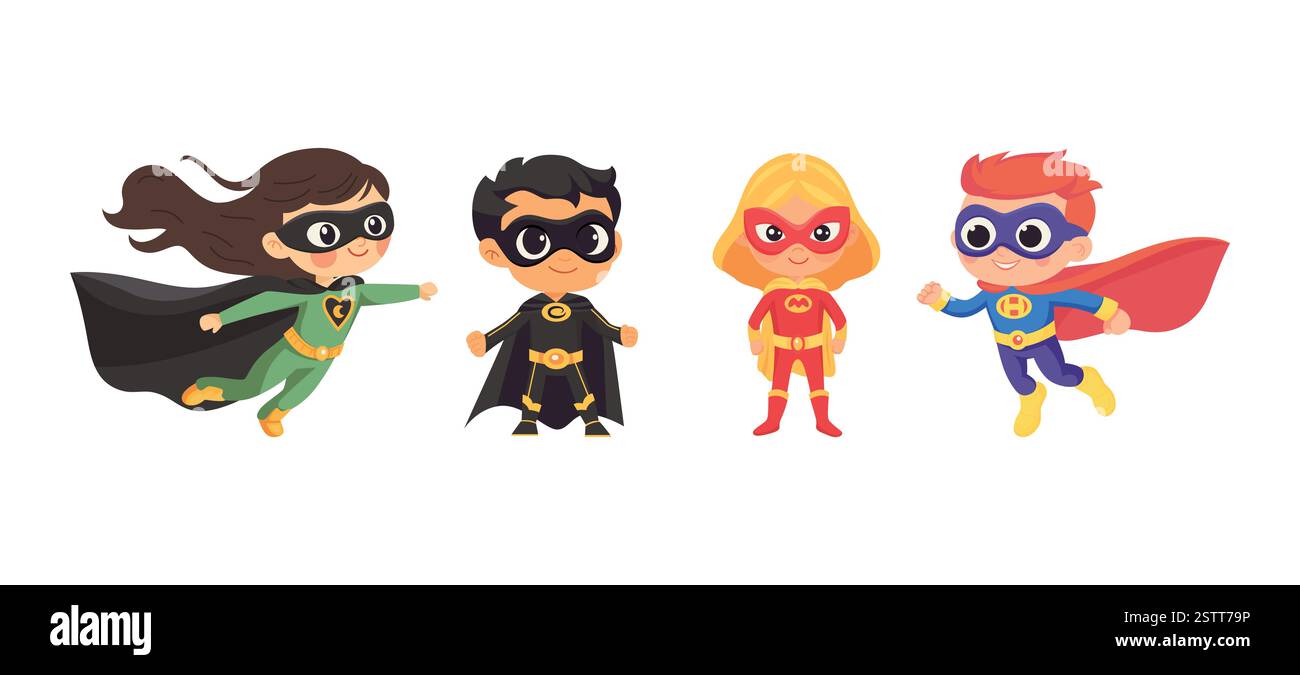 Superhero Kids Cartoon Vector Illustration. Cute Superhero Children ...