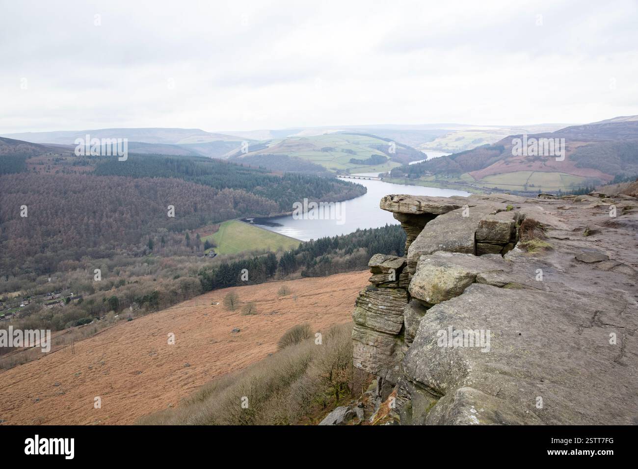 Scenic view from Bamford Edge showing Lady Bower reservoir and the ...