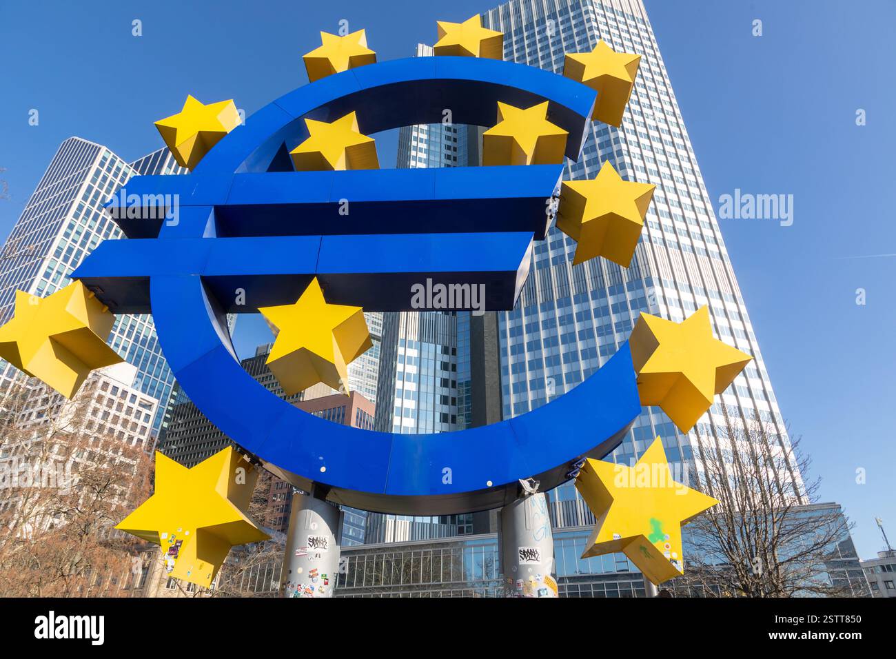 Frankfurt, Germany - February 17, 2025: the EURO symbol downtown ...