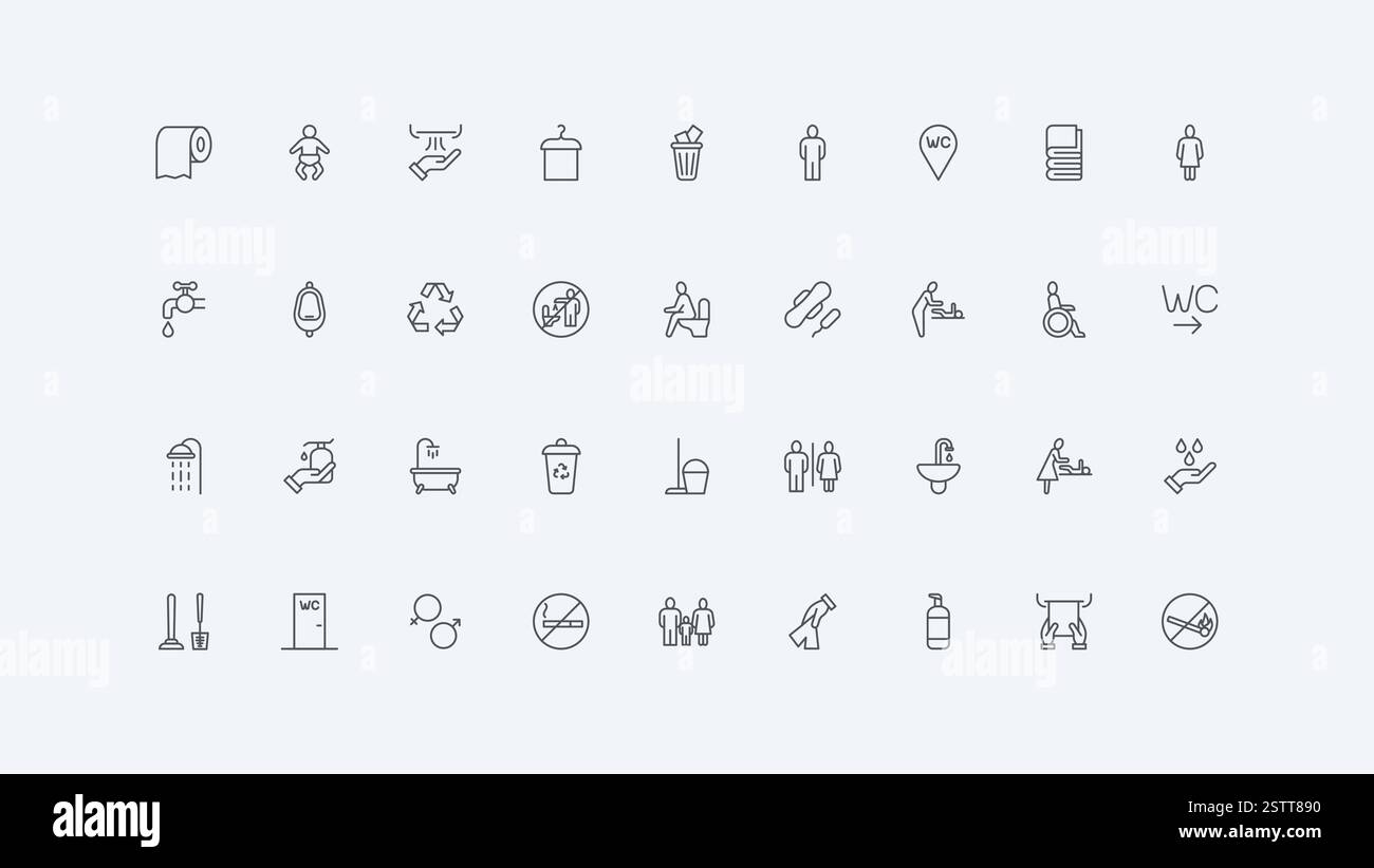 Washroom signage, pipe, washbasin thin black outline symbols vector ...