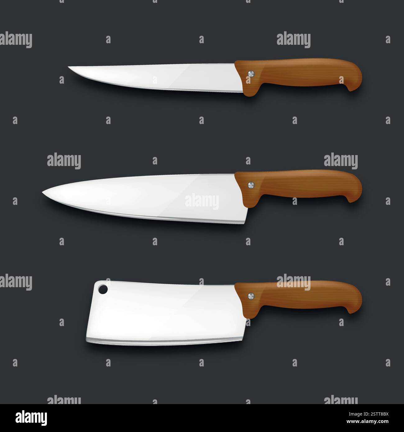 Realistic Vector 3d Kitchen Knives Set. Chef Knife, Cleaver, Utility ...