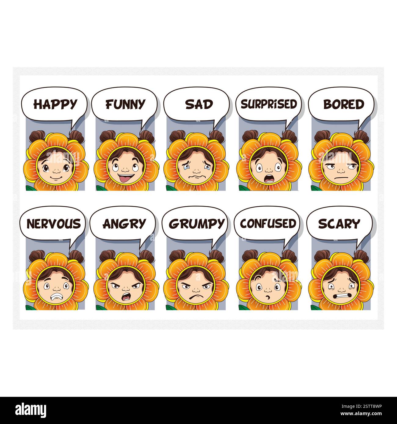Cartoon faces with emotional expressions for kids to learn different ...