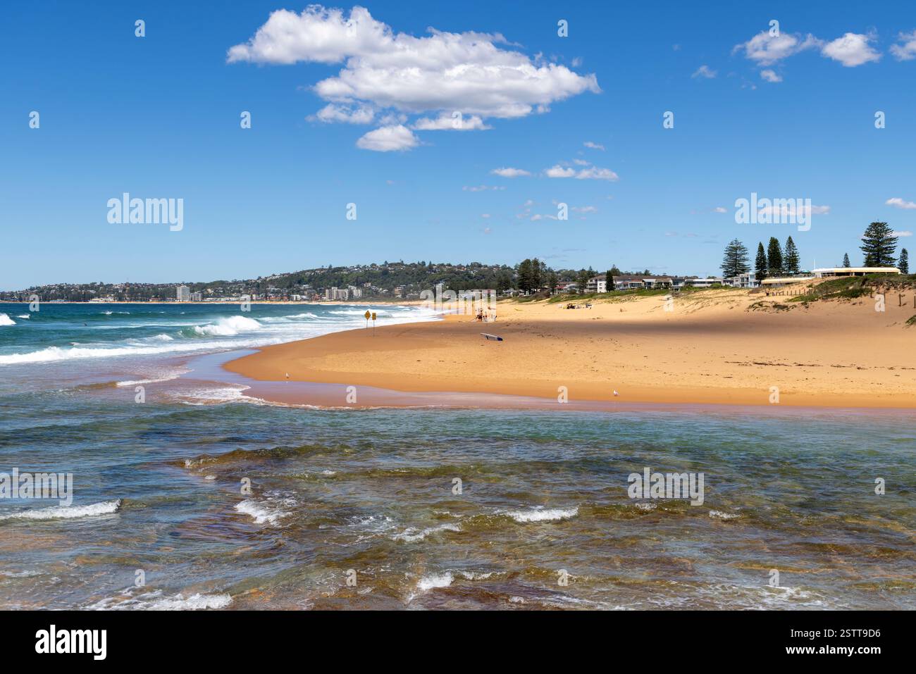 Narrabeen beach on Sydney's east coast on blue sky summers day, views ...