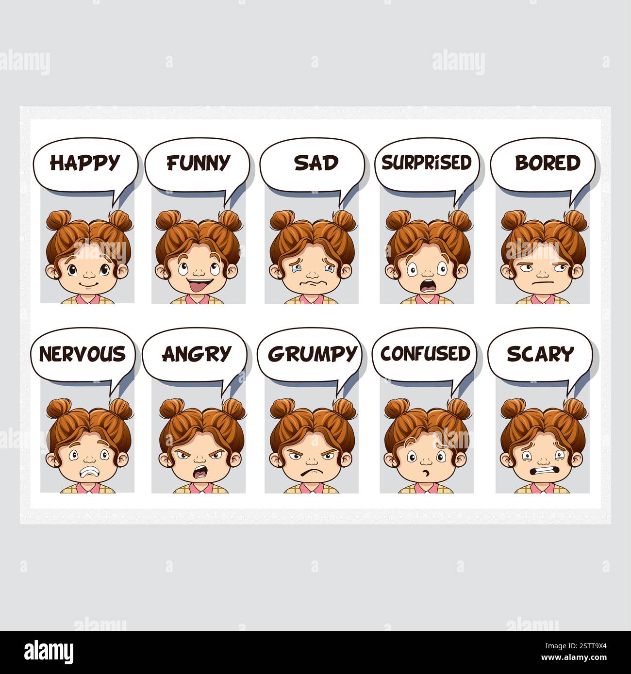 Cartoon faces with different expressions for kids’ educational poster ...