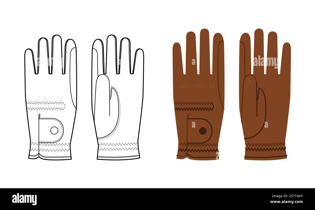 Equestrian Gloves Horse riding brown cartoon and flat mockup sketch ...