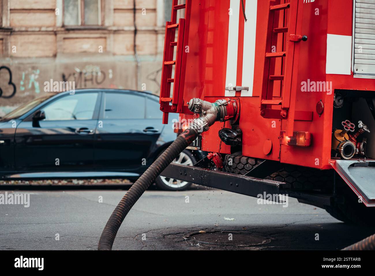 Hoses to quench the fire connecting with water pump valves of fire ...