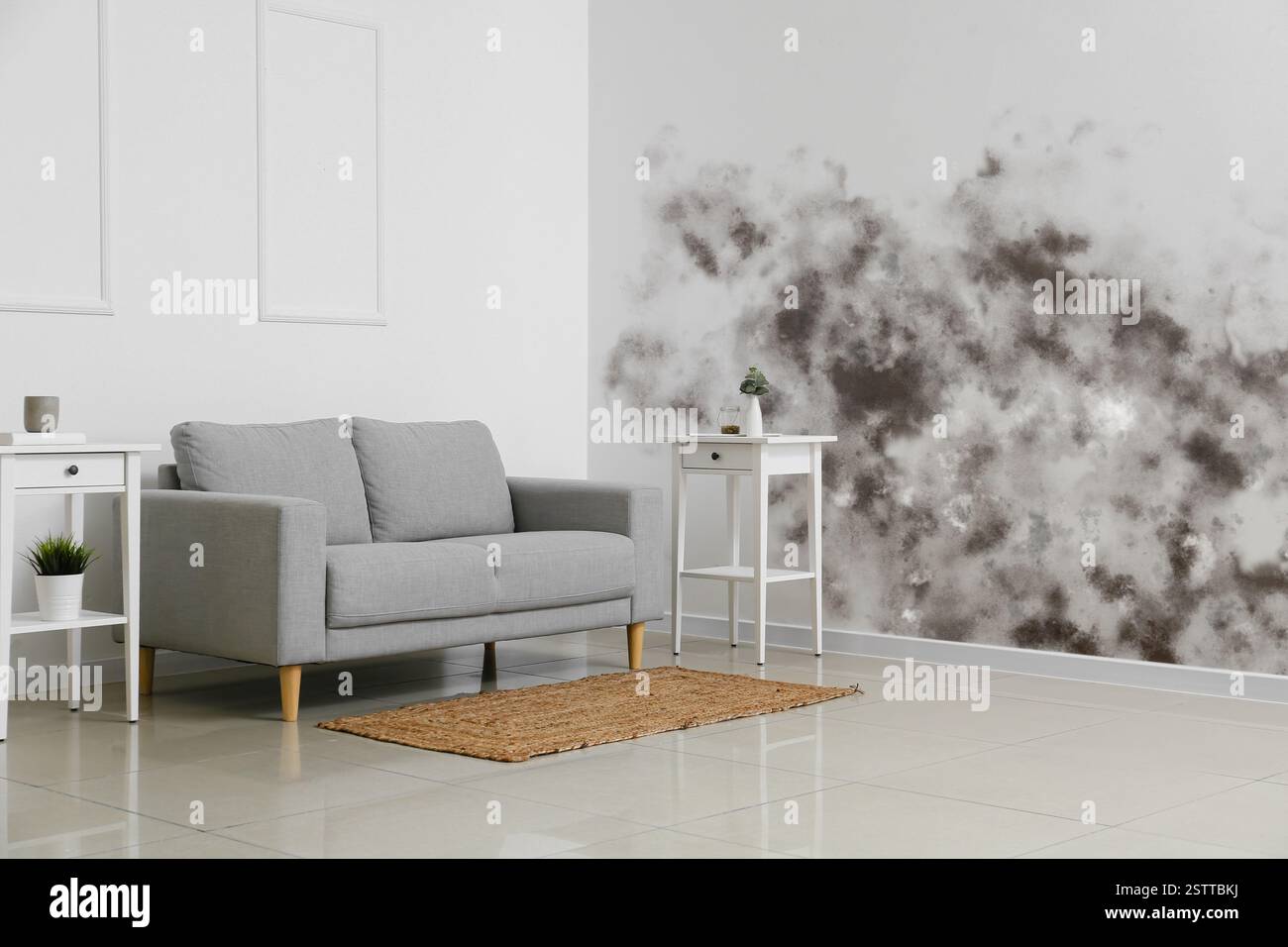 Interior of living room with mold on wall Stock Photo - Alamy