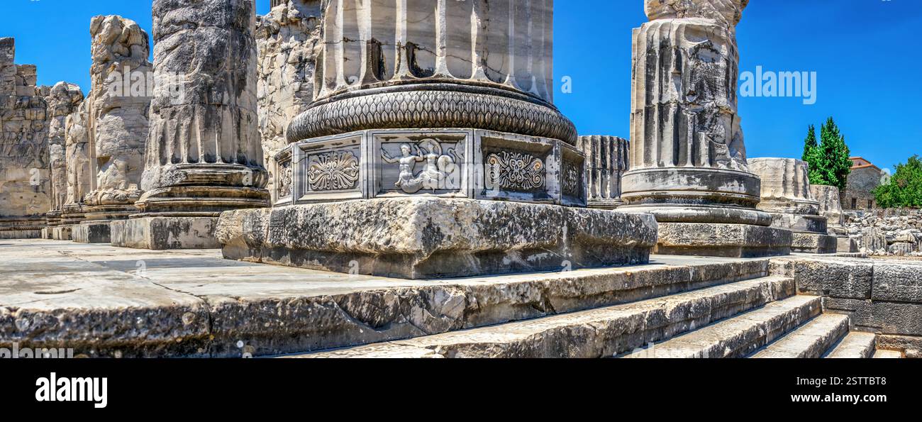 A base of a column of the Temple of Apollo at Didyma, Turkey Stock ...