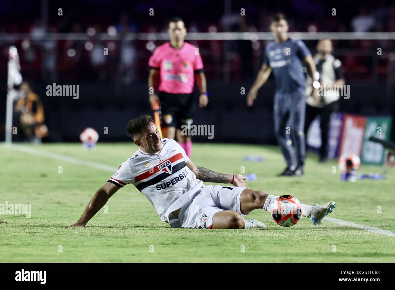Enzo Diaz, player of Sao Paulo during the match against Ponte Preta at the Morumbi stadium for ...