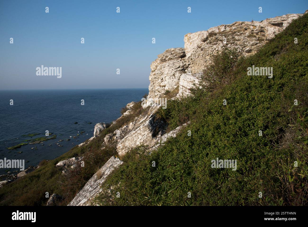 Husrygg rock dominates the southern tip of Gotland Island in Sweden ...