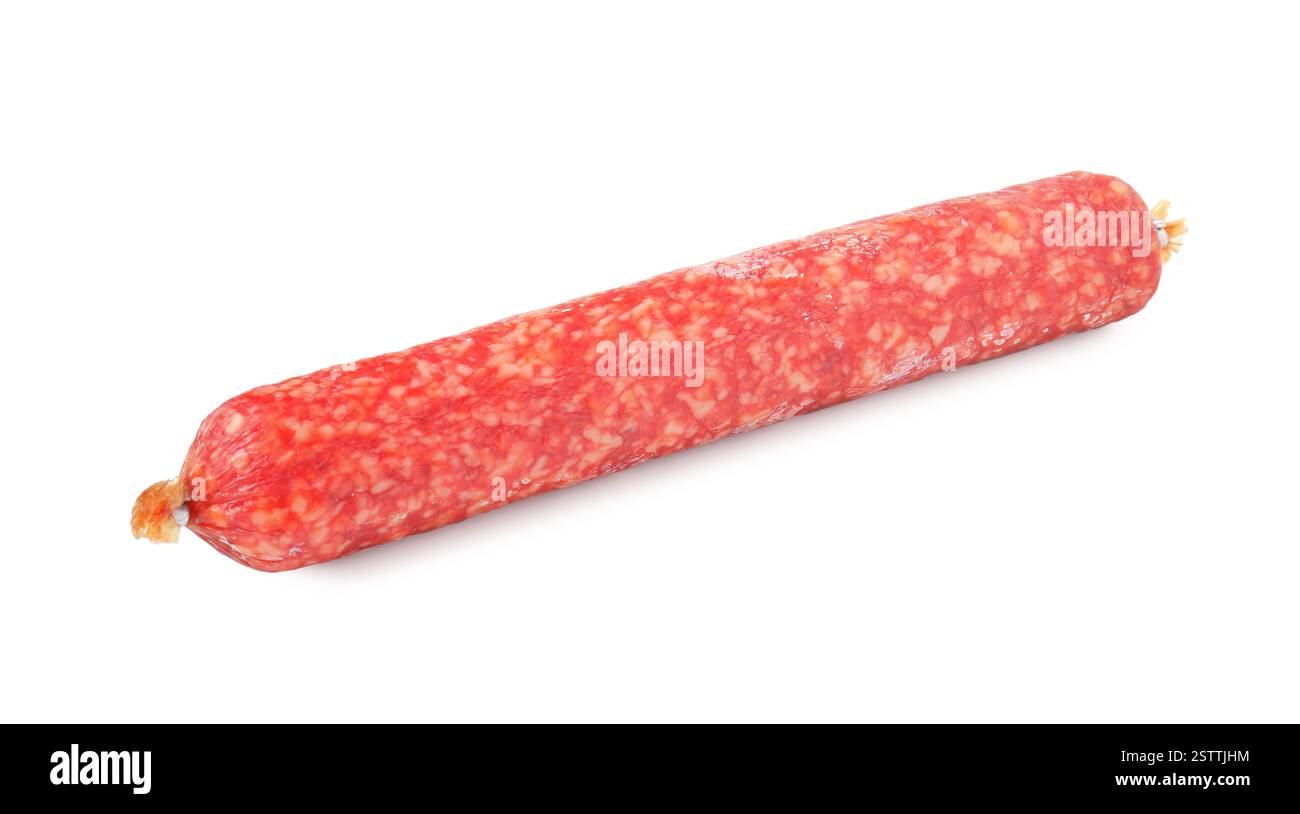 Delicious dry cured sausage isolated on white Stock Photo - Alamy