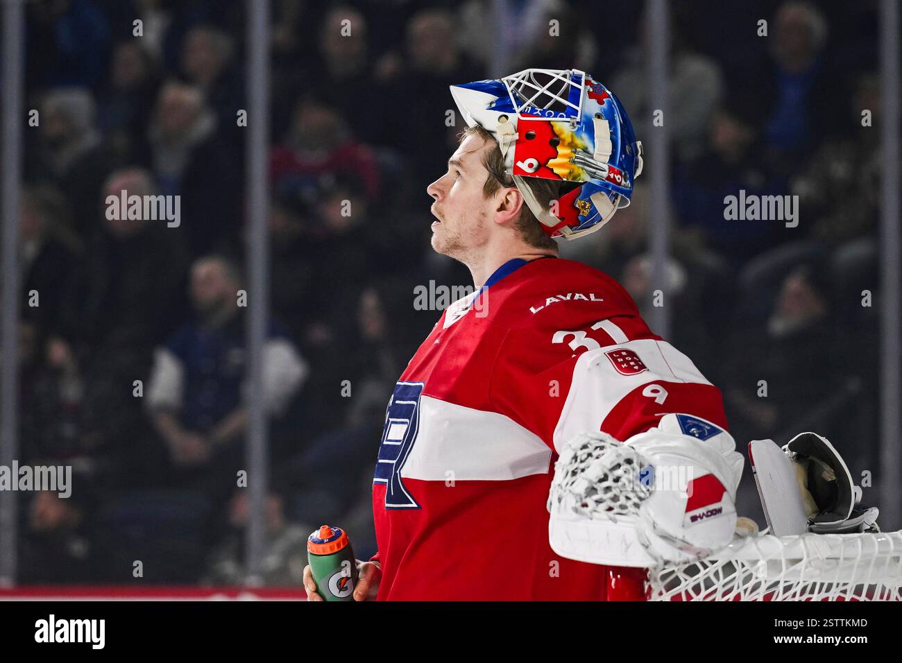 LAVAL, QC - FEBRUARY 19: Laval Rocket goalie Connor Hughes (31) looks ...