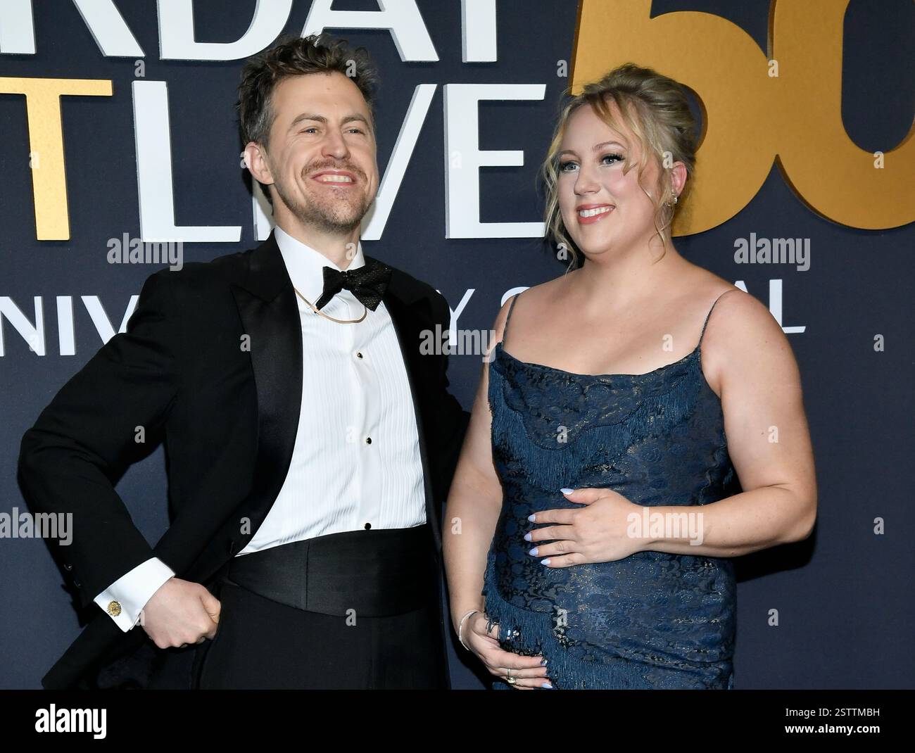 Alex Moffat, left, and Caroline Rau attend the SNL50: The Anniversary ...