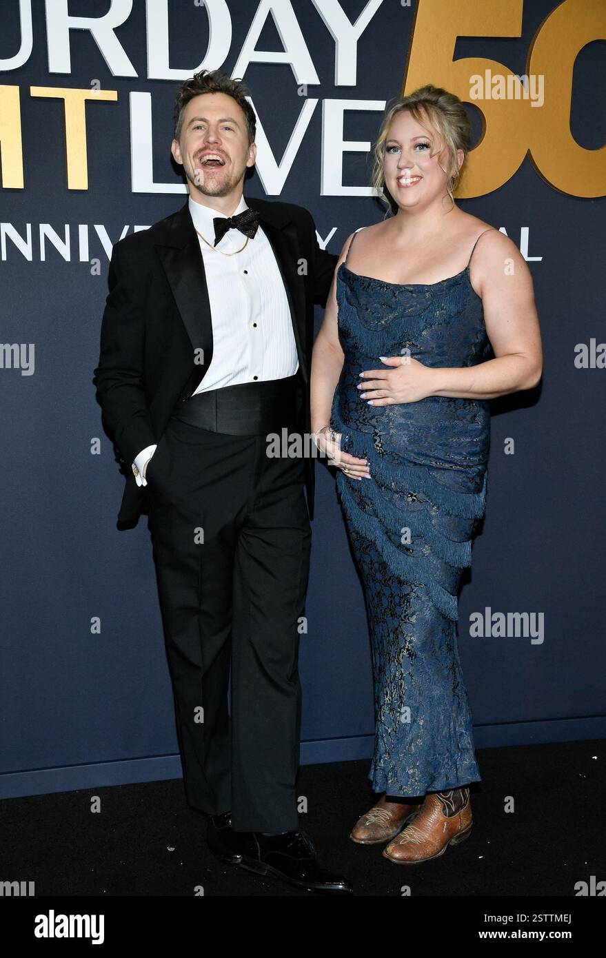 Alex Moffat, left, and Caroline Rau attend the SNL50: The Anniversary ...