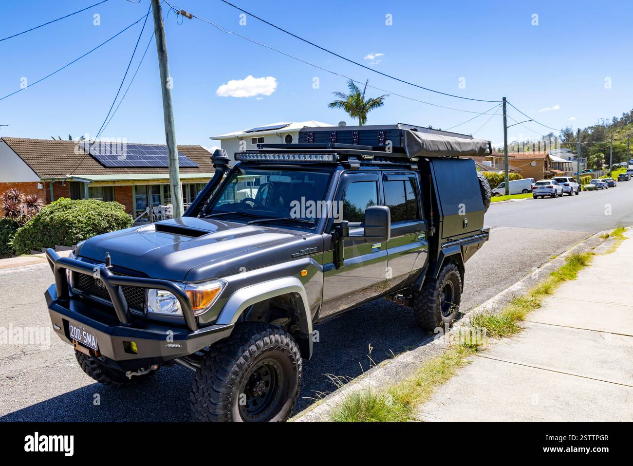 2020 black Toyota Landcruiser 4WD with roof top tent fitted, rugged off ...