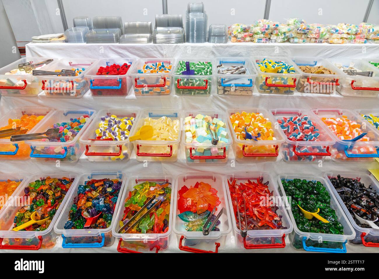 Many Gummy Candies Flavours in Bulk Boxes Variety Stock Photo - Alamy