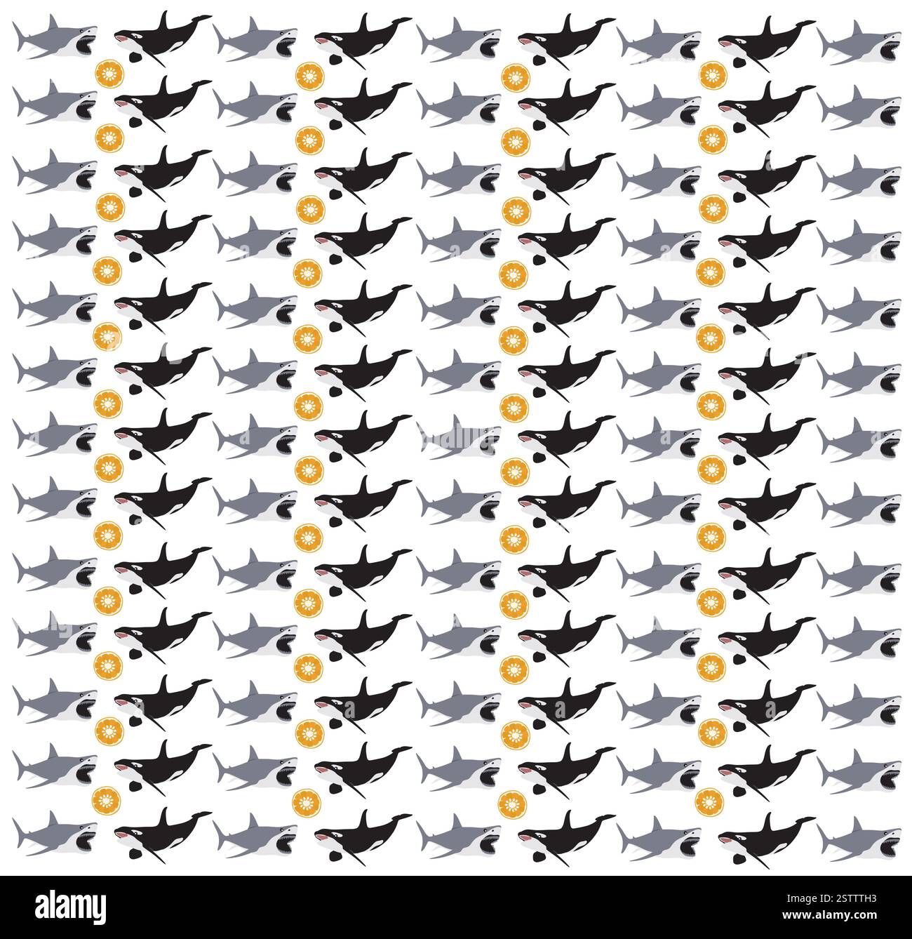 shark, orca with fruit as a pattern background Stock Vector Image & Art ...