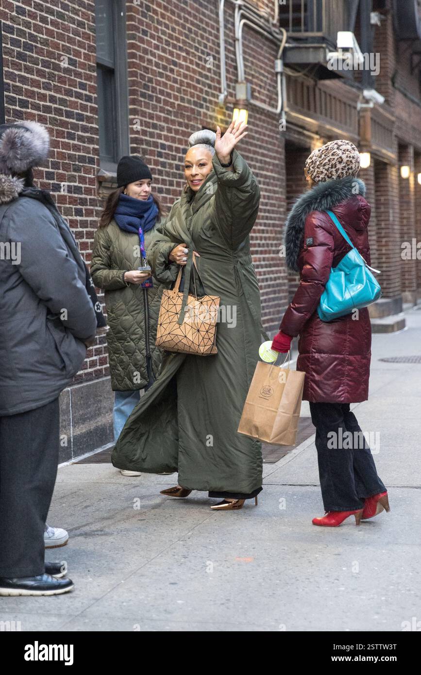 Actress Tamara Tunie arrives at the TV show The Late Show with Stephen ...