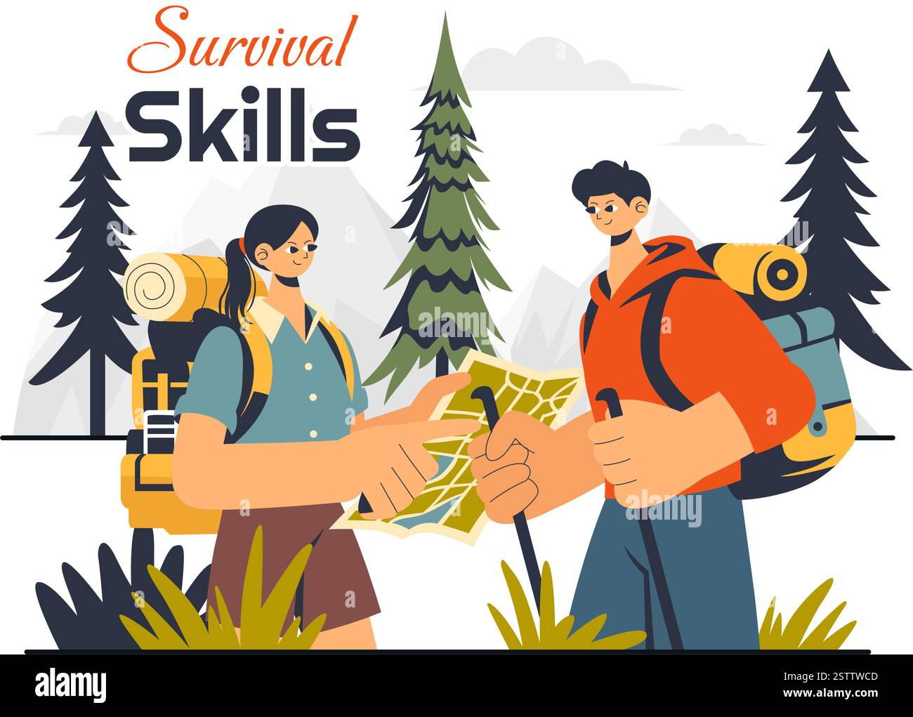 Survival Skills Summer Camping Vector Illustration featuring Tent ...