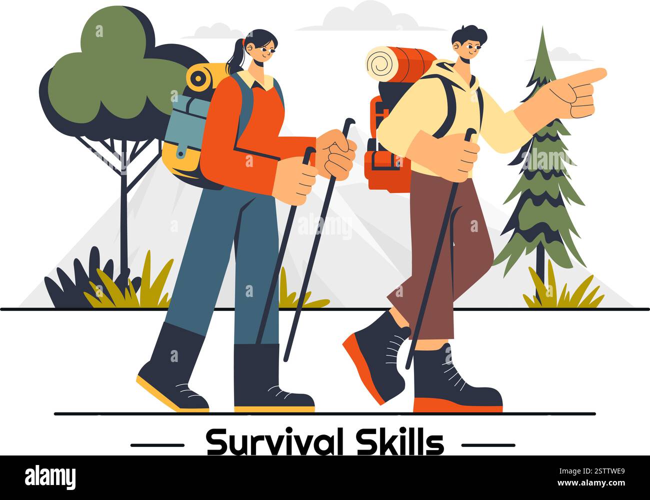 Survival Skills Summer Camping Vector Illustration featuring Tent ...