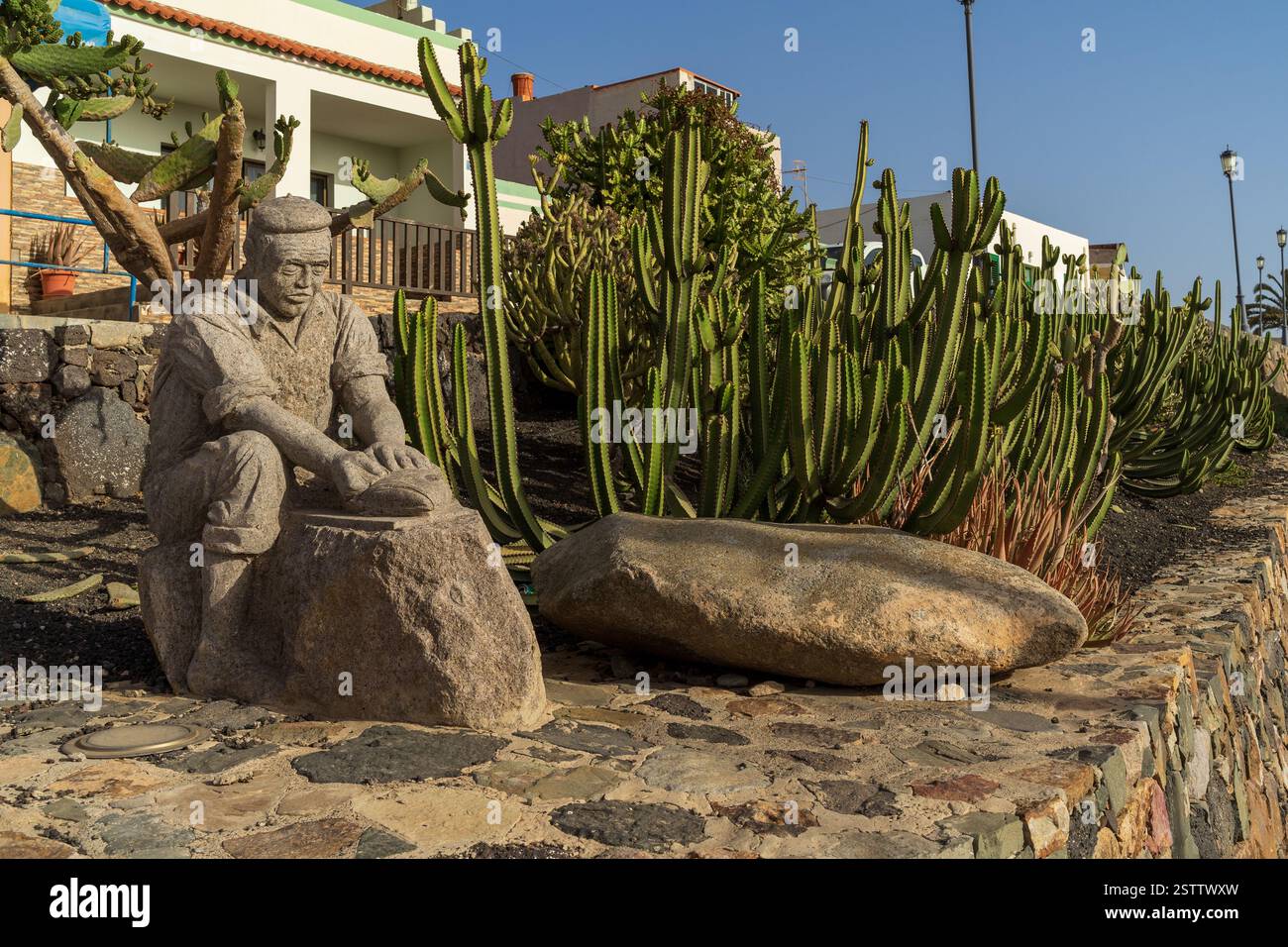 Cactus alley and fisherman's monument in the village of Ajuy on the ...