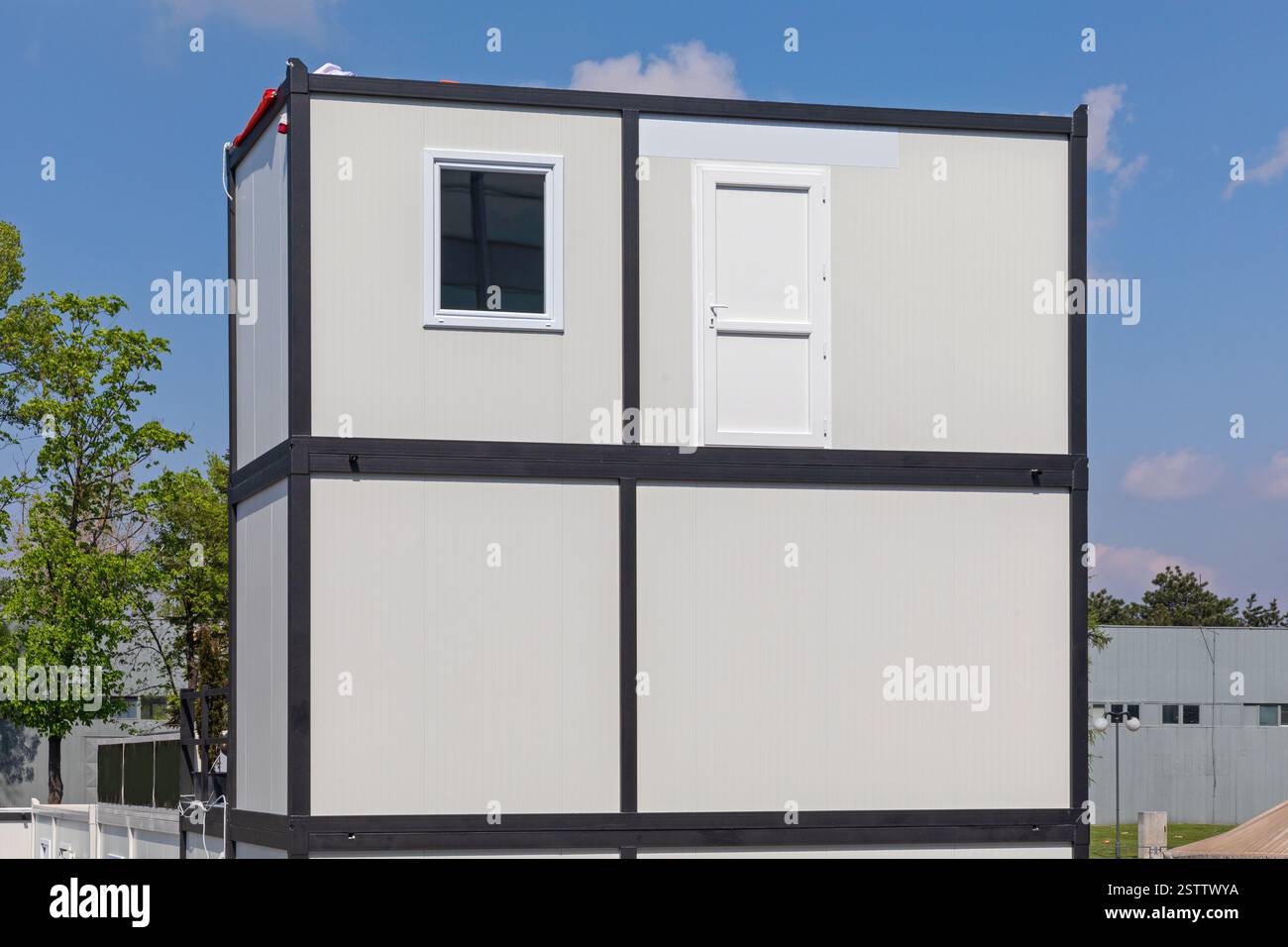 Stacked White Cargo Containers for Office or Living Stock Photo - Alamy