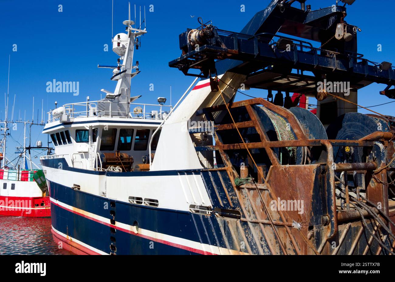 Laesoe, Denmark: Modern stern trawler in the fishing port of Oesterby ...
