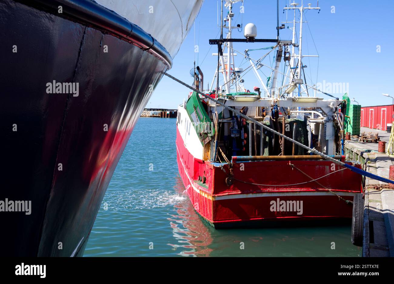 Laesoe, Denmark: Stern trawler in the fishing port of Oesterby Havn on ...