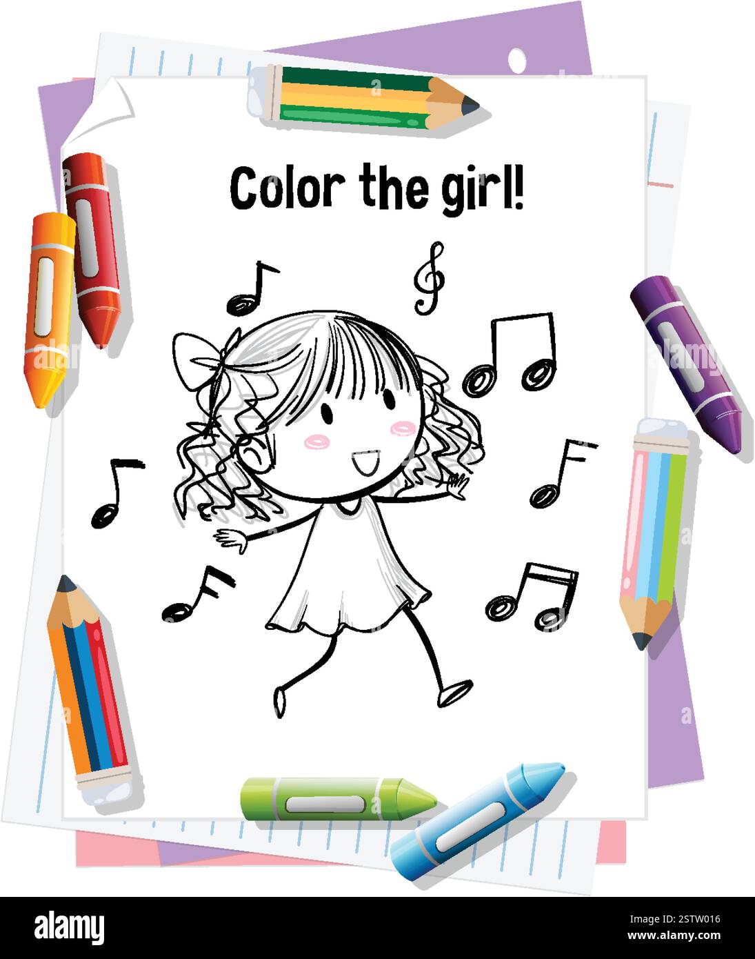 Illustration of a girl with musical notes Stock Vector Image & Art - Alamy