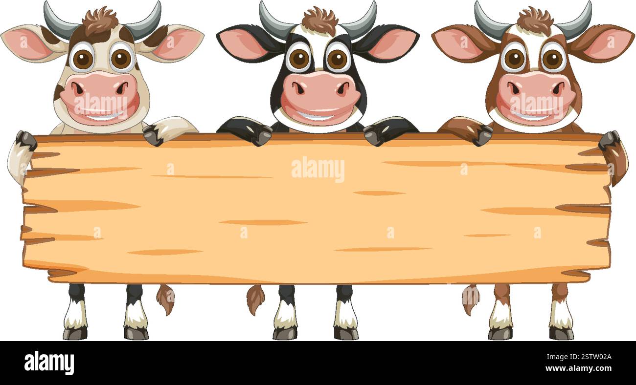 Three cartoon cows holding a blank wooden sign Stock Vector Image & Art ...
