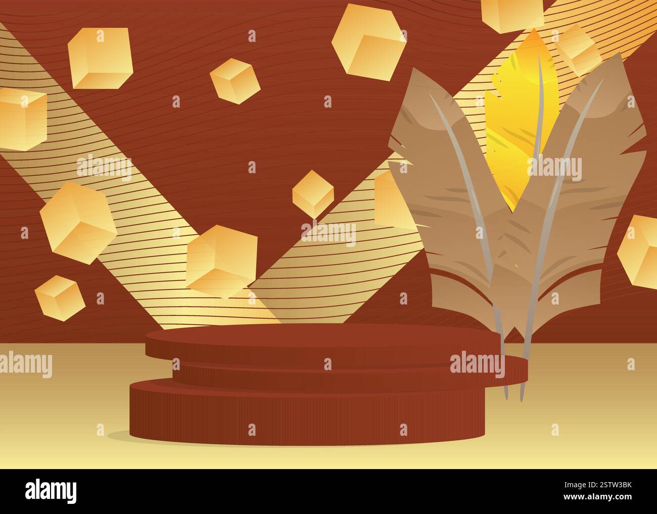 Mockup product display with Feather. Vector cylinder pedestal podium ...