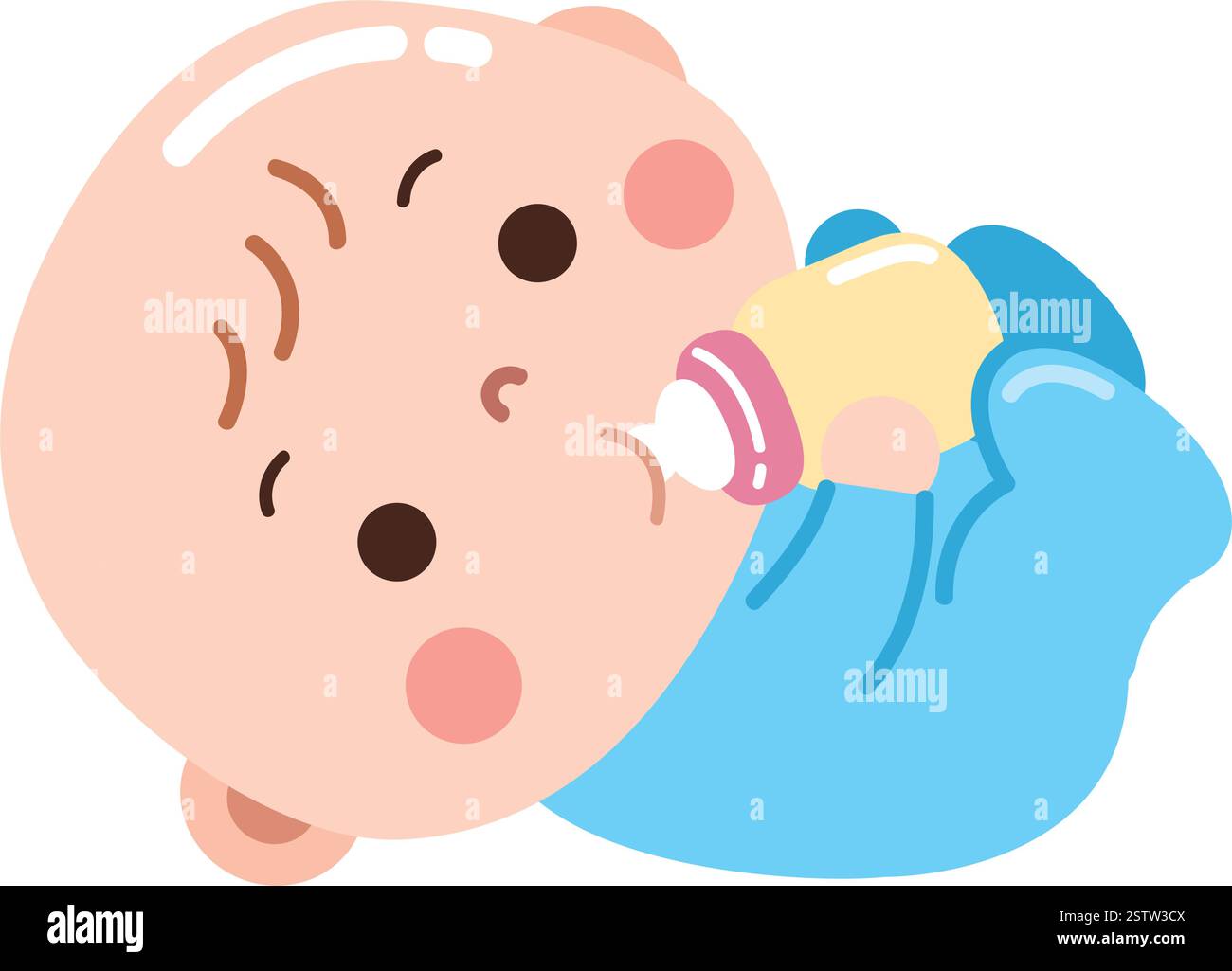 A cute cartoon illustration of a baby lying down while drinking milk ...