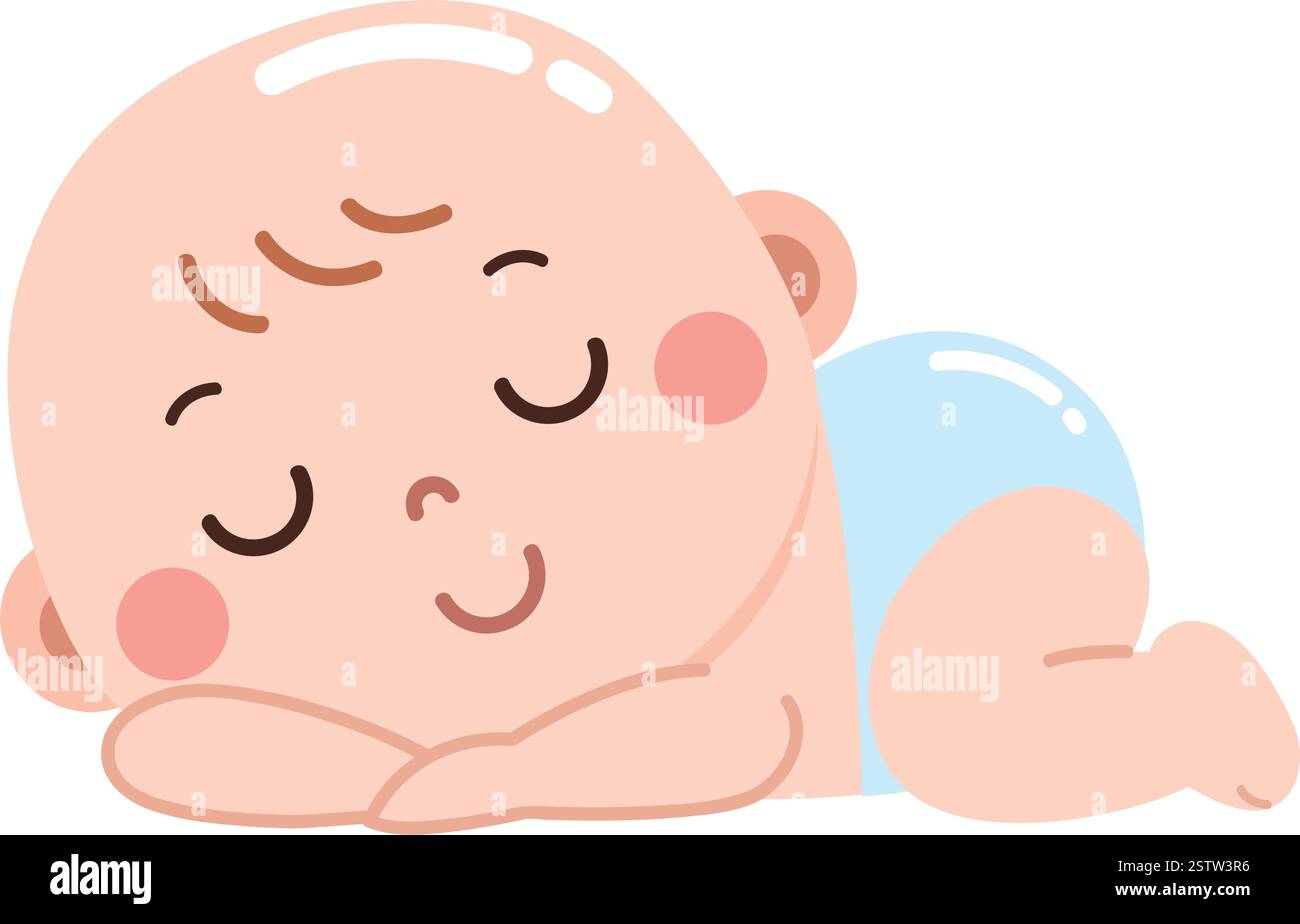 A charming and adorable cartoon-style illustration of a baby peacefully ...