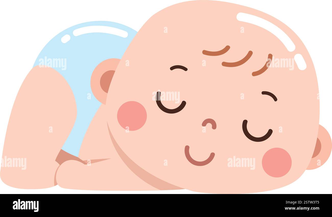 A cute and peaceful cartoon illustration of a baby sleeping soundly in ...