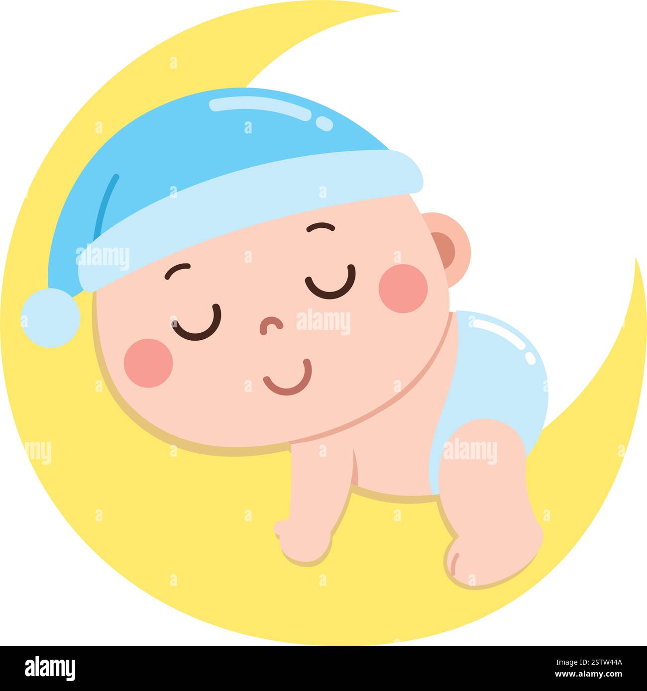 A sweet and dreamy cartoon illustration of a baby peacefully sleeping ...