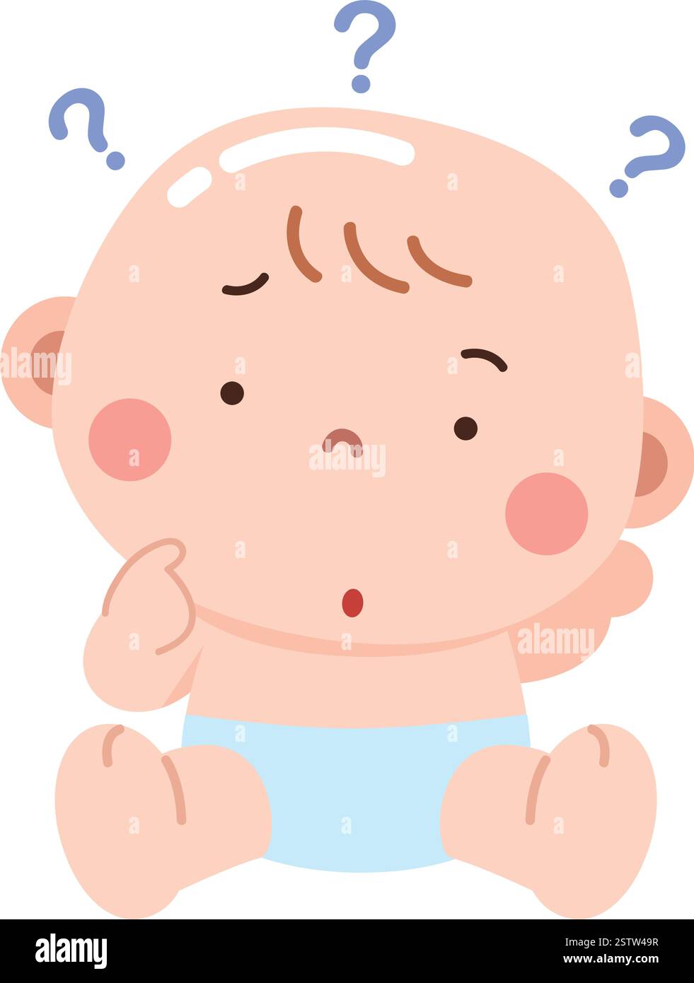 A cute cartoon illustration of a baby sitting with a puzzled expression ...