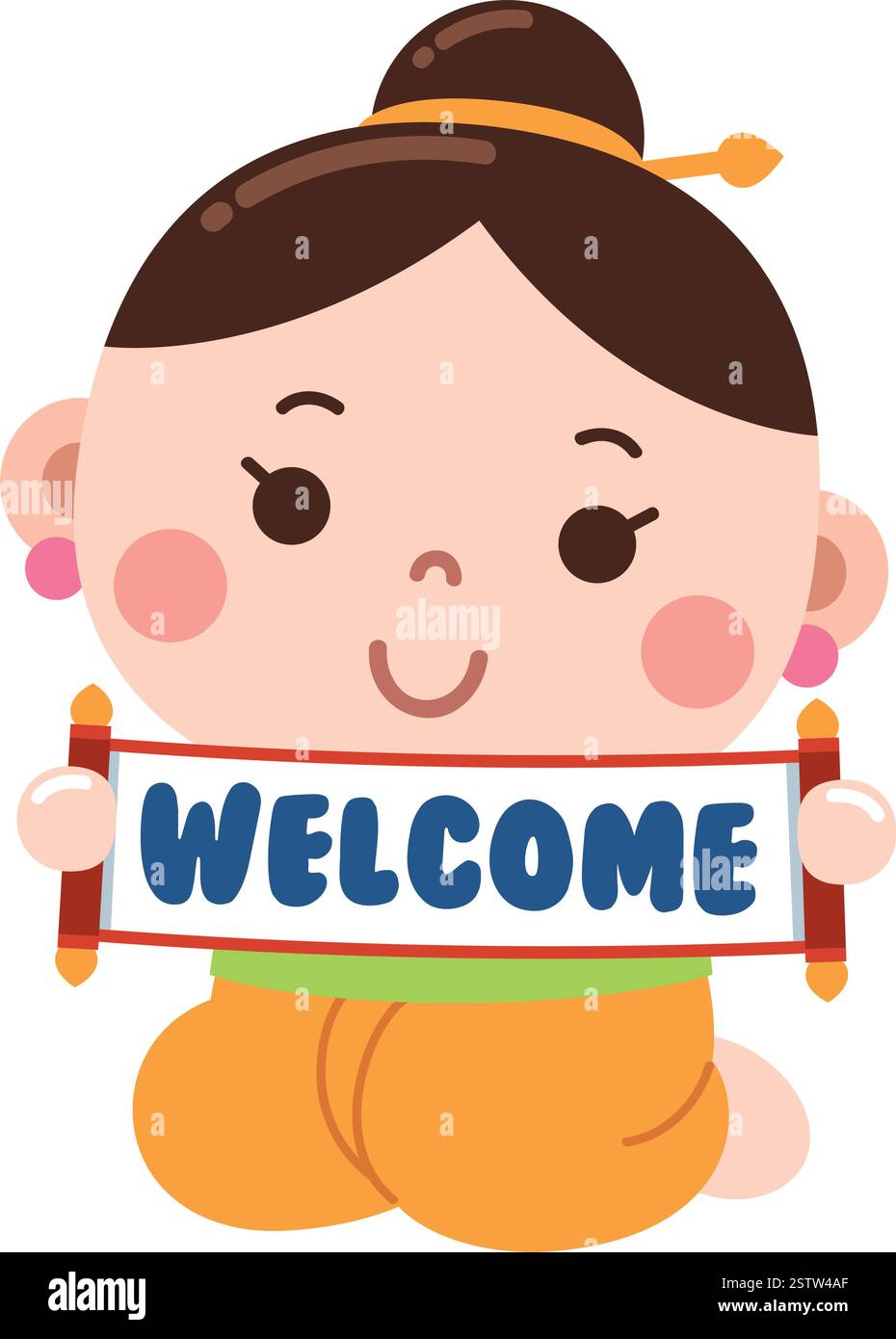 Cute Cartoon Girl Holding "Welcome" Sign Stock Vector Image & Art - Alamy