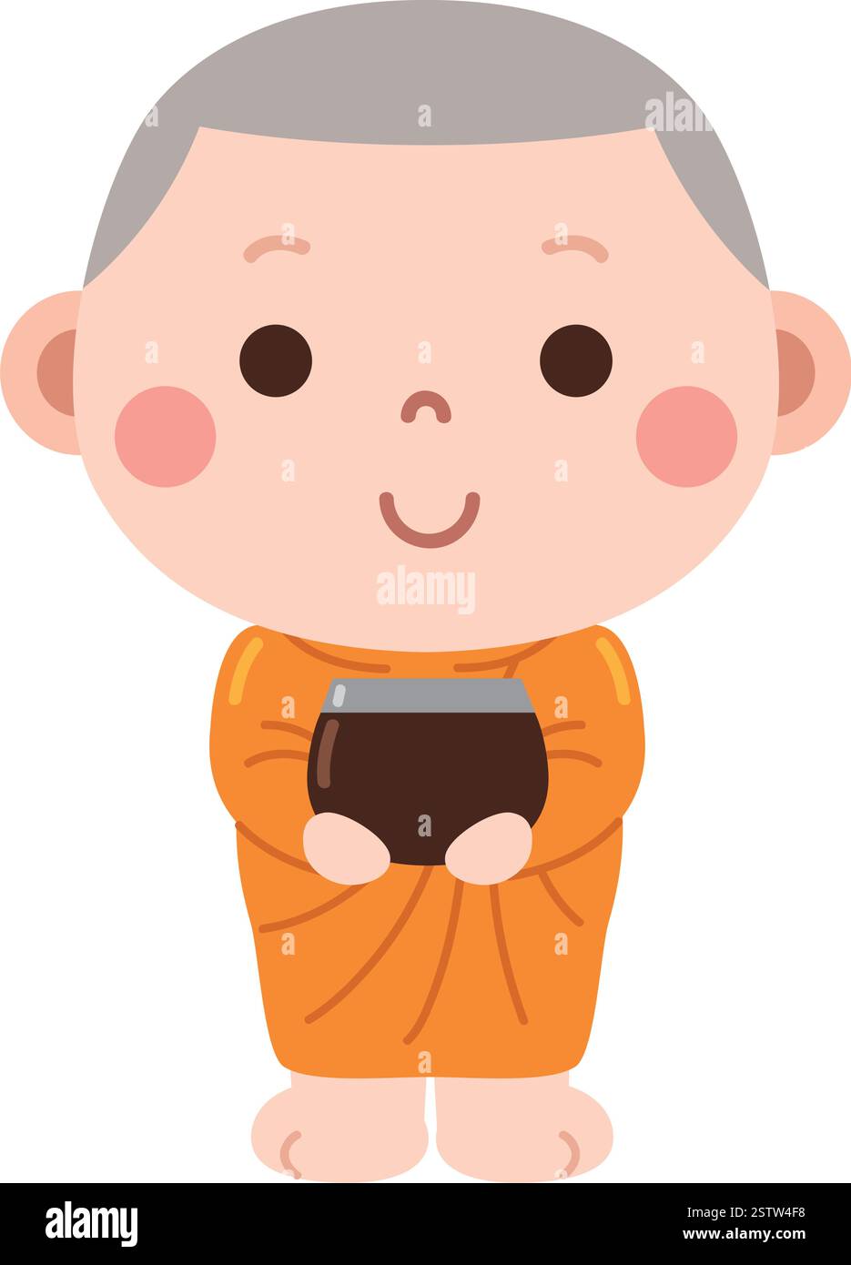 Cute Cartoon Novice Monk Holding Alms Bowl Stock Vector Image & Art - Alamy