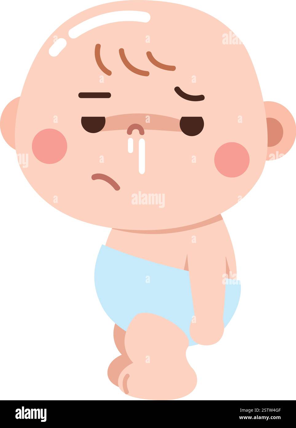 A cute but sad cartoon illustration of a baby feeling unwell, with a ...