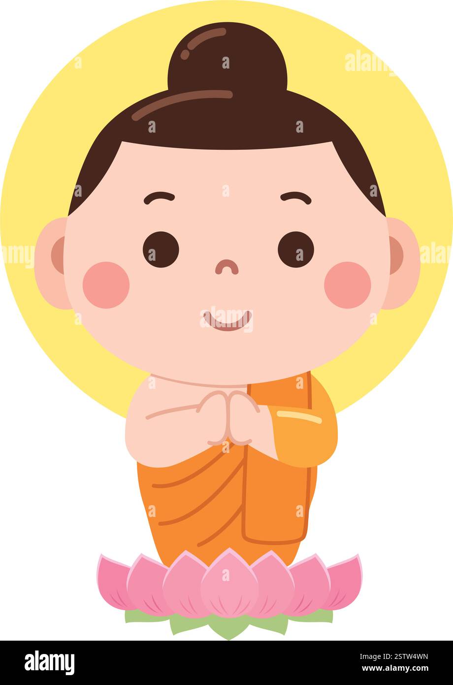 Cute Cartoon Buddha in Namaste Pose on Lotus Stock Vector Image & Art ...
