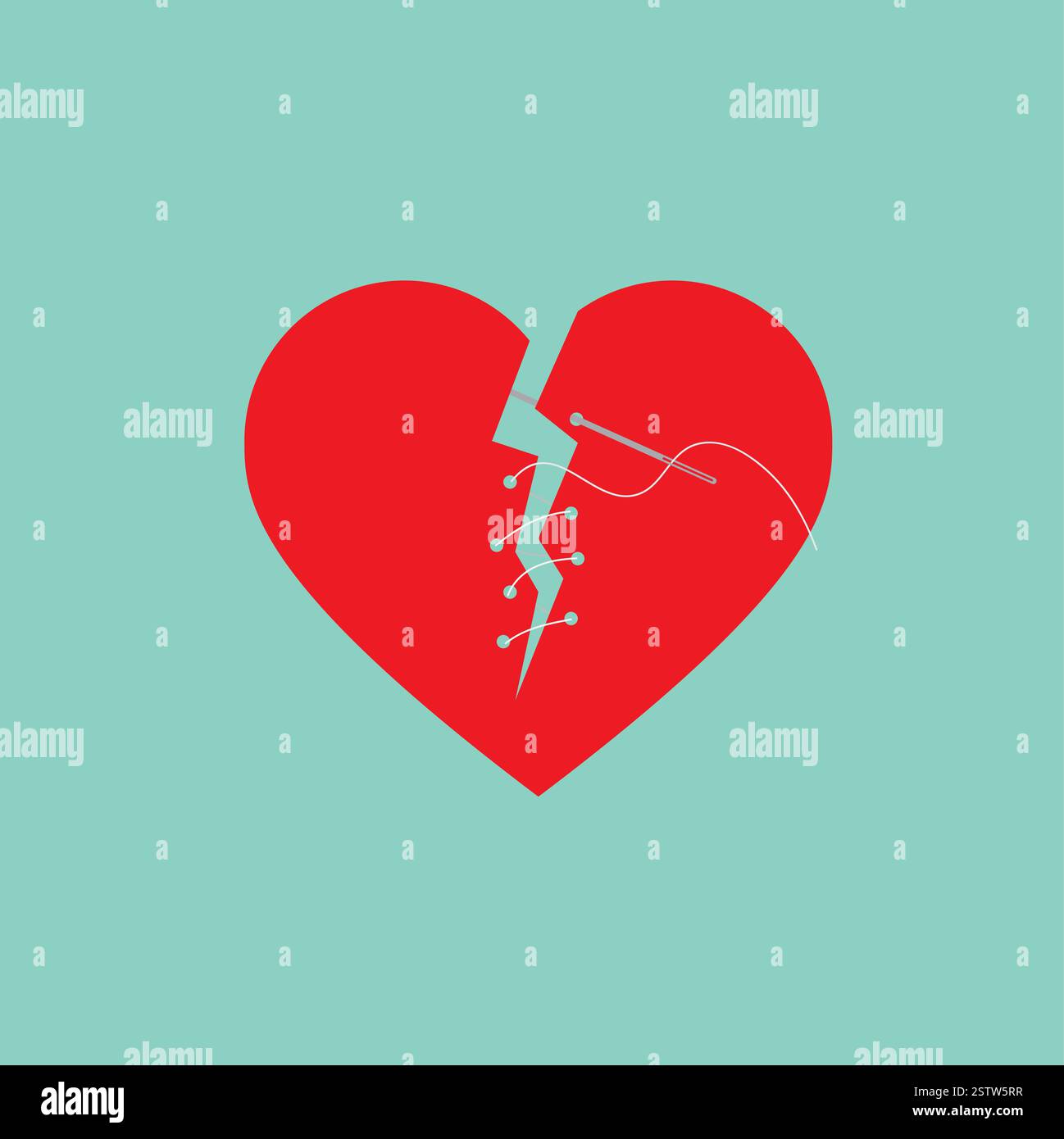 Fixed broken heart. The heart is sewn with a thread and a needle Stock ...