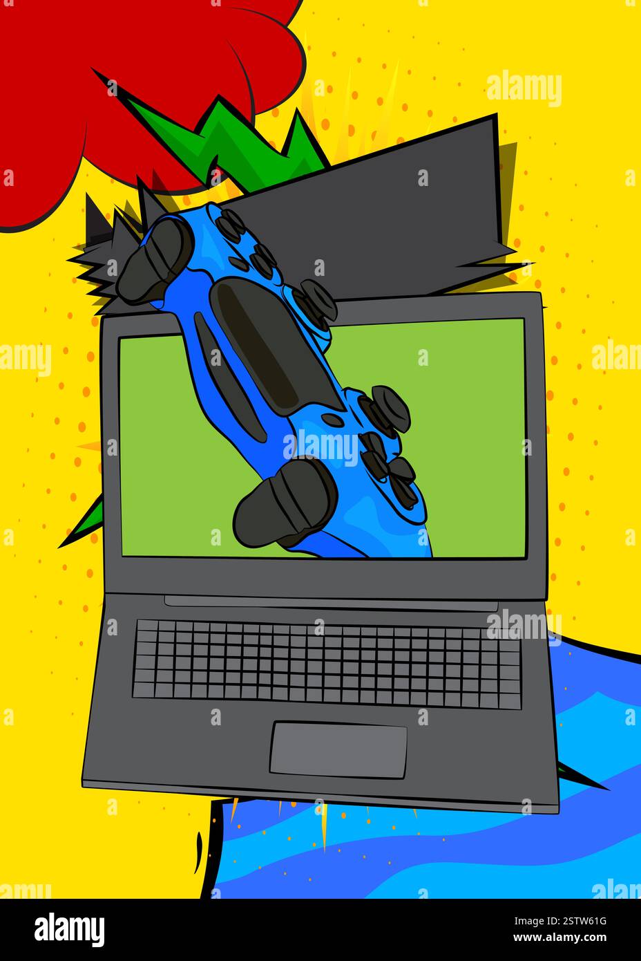 Cartoon Laptop, comic book Notebook with Gaming controller. Retro ...