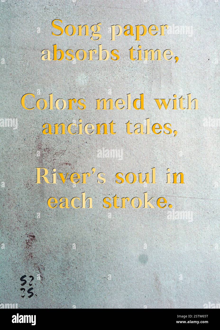 Song paper absorbs time, Colors meld with ancient tales, River's soul ...