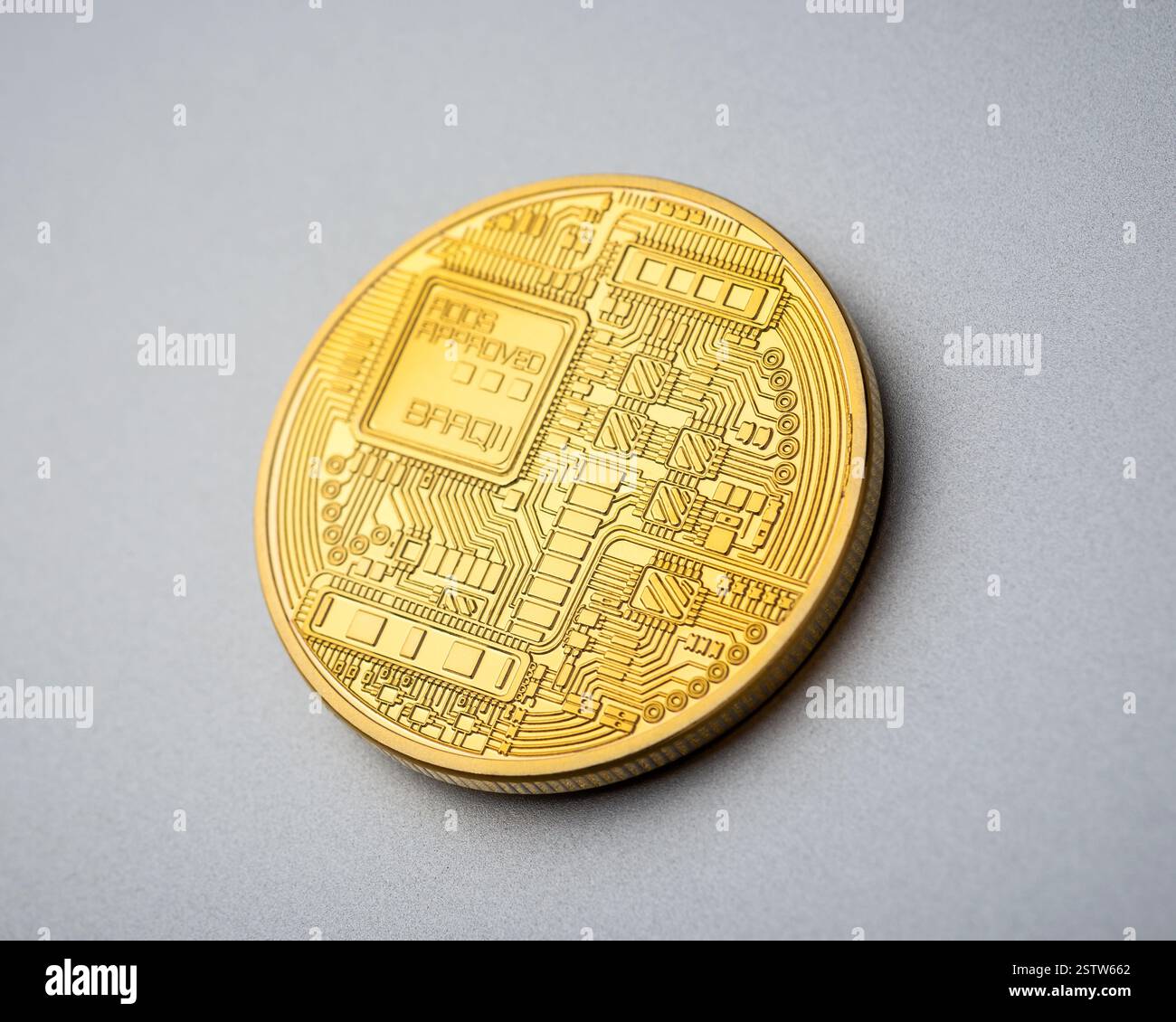 Back side of Bitcoin coin on brushed aluminium background Stock Photo ...