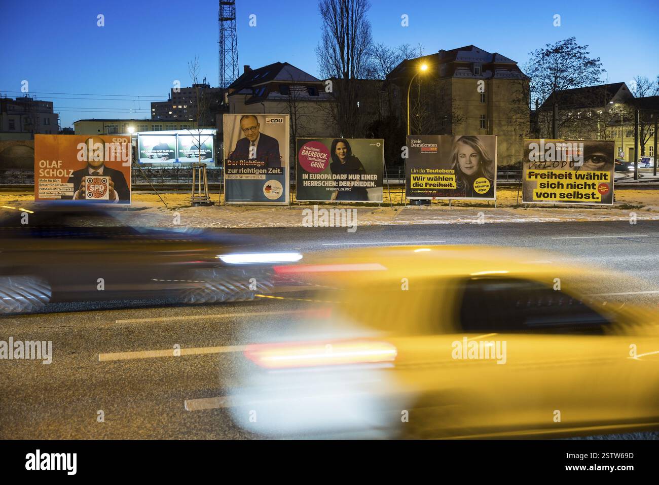 Election posters of the parties SPD, CDU, Buendnis 90/Die Gruenen and ...