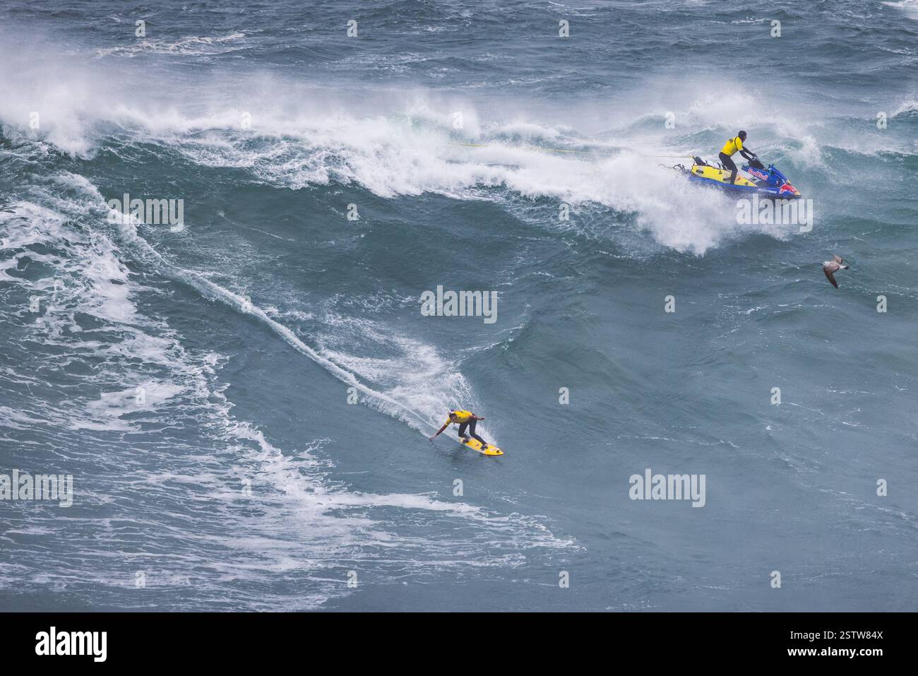Nazare, Portugal. 18th Feb, 2025. French surfer Justine Dupont rides a ...