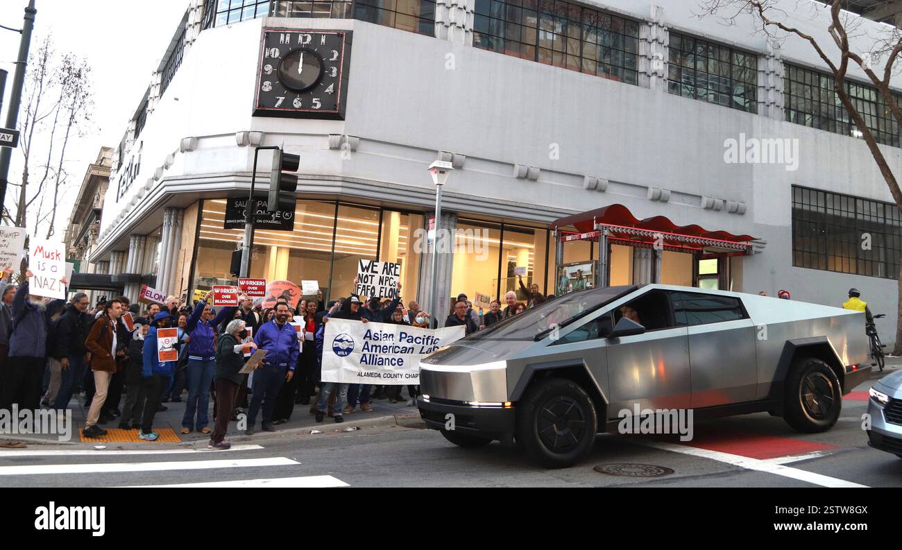 San Francisco, United States. 19th Feb, 2025. Demonstrators shout ...
