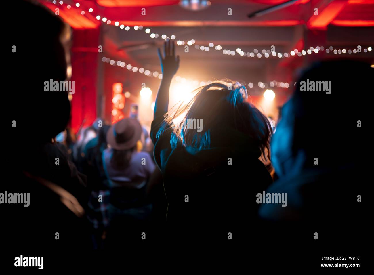 Photo of many people enjoying rock concert in nightclub Stock Photo - Alamy