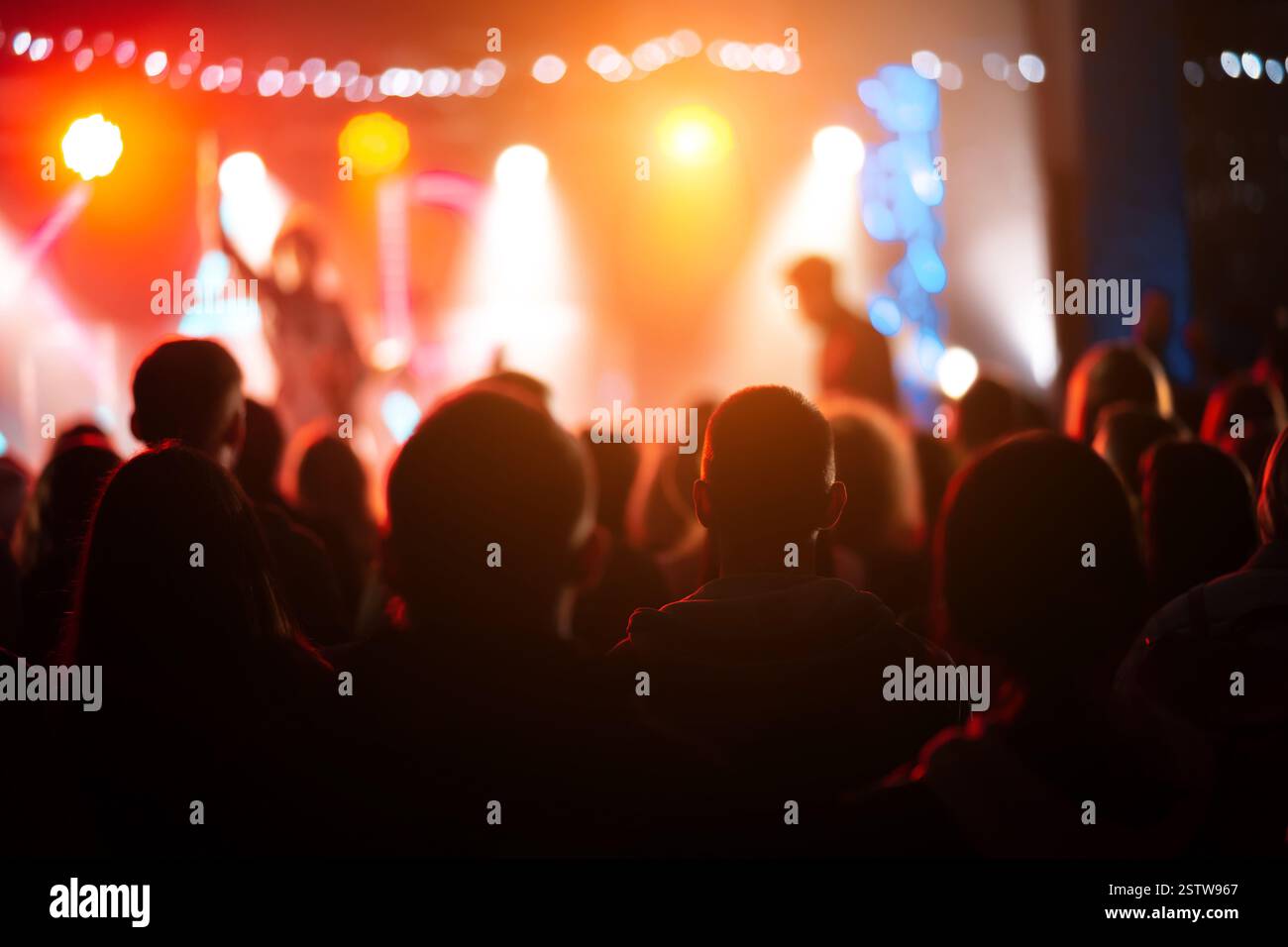 Photo of many people enjoying rock concert in nightclub Stock Photo - Alamy