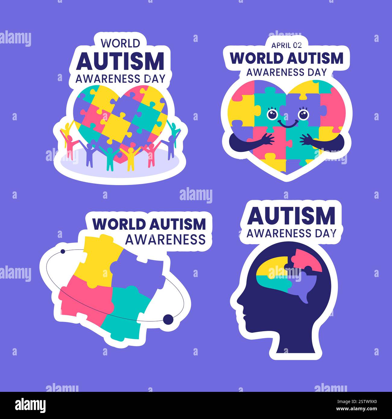 World Autism Awareness Day Digital Label Template with Flat Cartoon ...